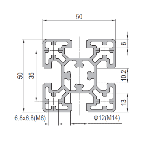 Aluminium Profile PG50 50x50 - 4 Slots Light - DIY Geek