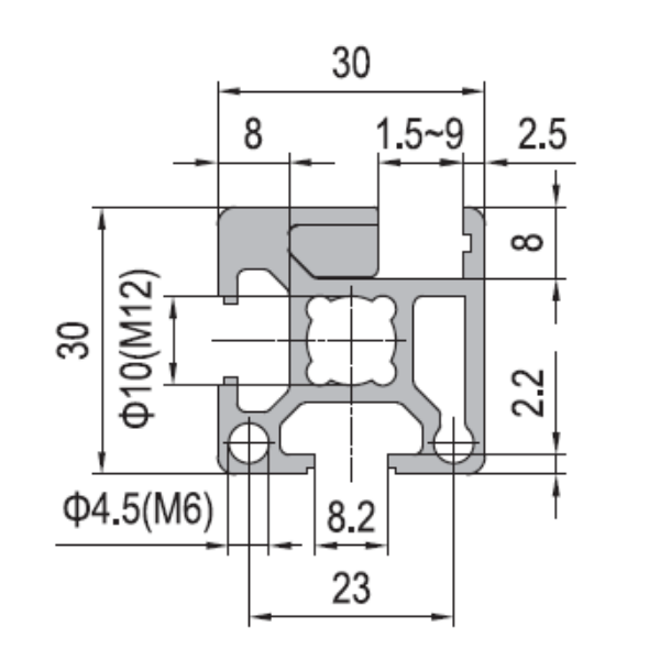 Clamping Profile PG30 30x30 - 1 Clamping Slot - DIY Geek