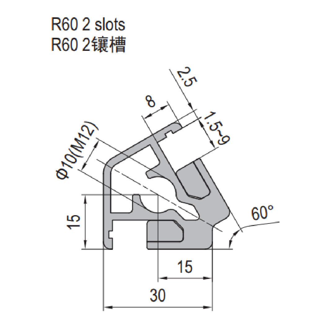 Clamping Profile PG30 R60 - 2 Clamping Slots - DIY Geek