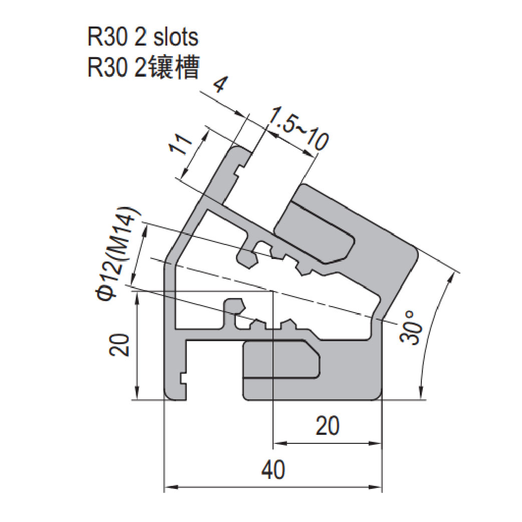 Clamping Profile PG40 R30 - 2 Clamping Slots - DIY Geek