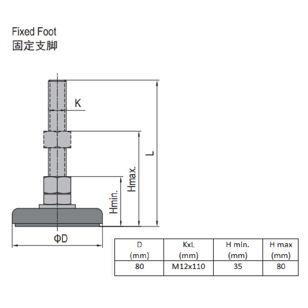 Fixed Foot - Steel Base 80 M12x110 - DIY Geek